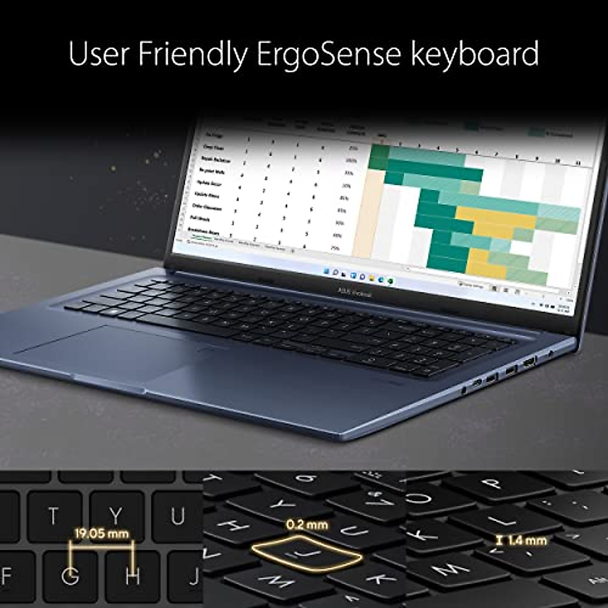 ASUS VivoBook 17X Laptop, 17.3” FHD Display, AMD Ryzen 7 5800H CPU, AMD Radeon Graphics, 8GB RAM, 512GB SSD, Fingerprint Sensor, Windows 11 Home, Quiet Blue, S1703QA-DS71