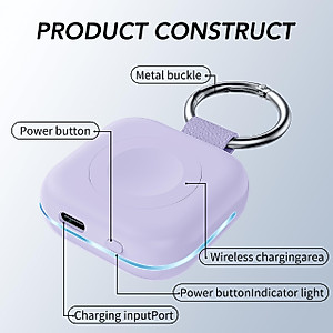 Portable Travel Charger for Apple Watch Series 8,Wireless iWatch Charger 1200mAh Power Bank with Charging Cable, Purse Keychain Smart Watch Charger for Apple Watch Series 9/8/7/6/SE/5/4/3/2/1/UItra