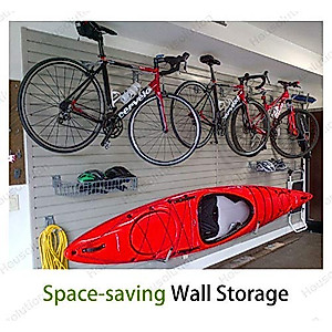 Housolution Heavy Duty Jumbo Arm Garage Hooks Set, 4 Pack Steal Utility Hooks Garage Storage Organizer Garden Hangers Wall Mount Cradle Set with 8PCS Screws and Anchors, Gray + Black Mat