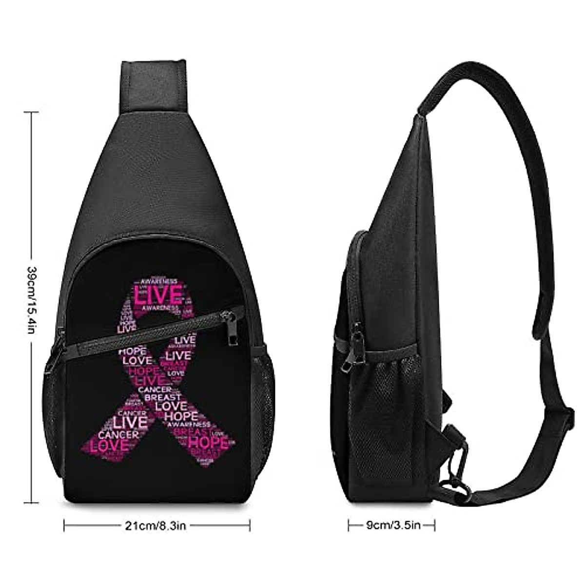 Breast Cancer Awareness Live Pink Ribbon Sling Crossbody Bag Small Travel Daypack Trendy Shoulder Backpack Cute Chest Bags for Men Women