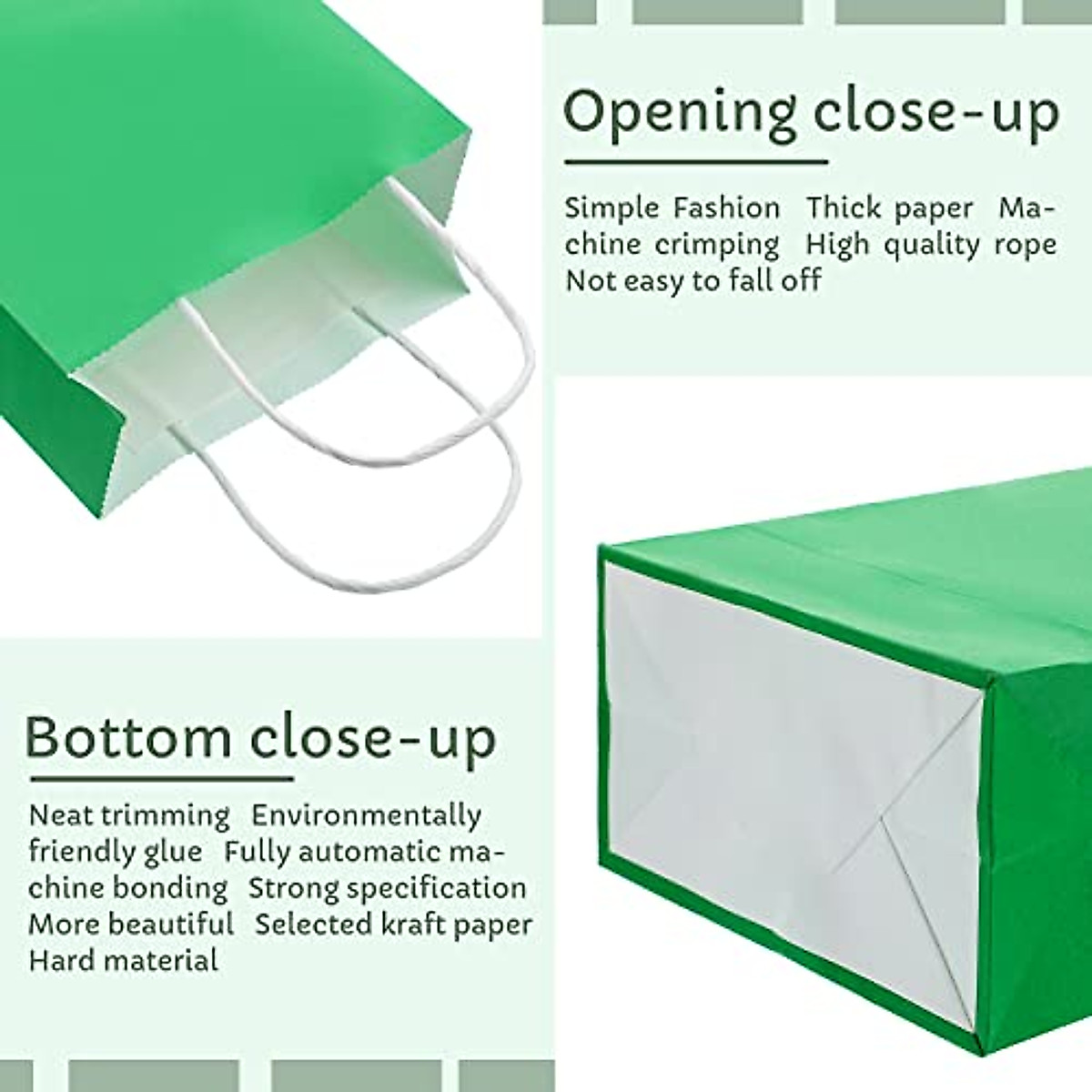 50 Pcs Green Gift Bags 6 x 8.2 x 3.1 Inches St. Patrick's Day Medium Green Paper Bags with Handles Kraft Paper Shopping Bags Gift Wrap Bags Green Party Favor Bag for Wedding Birthday Retail Supplies