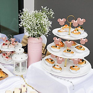 Gyufise 36Pcs Mouse Inspired Cupcake Toppers with Pink Bow Rose Gold Glitter Mini Mouse Cupcake Picks Decorations for Baby Shower Wedding Kids Birthday Party Supplies