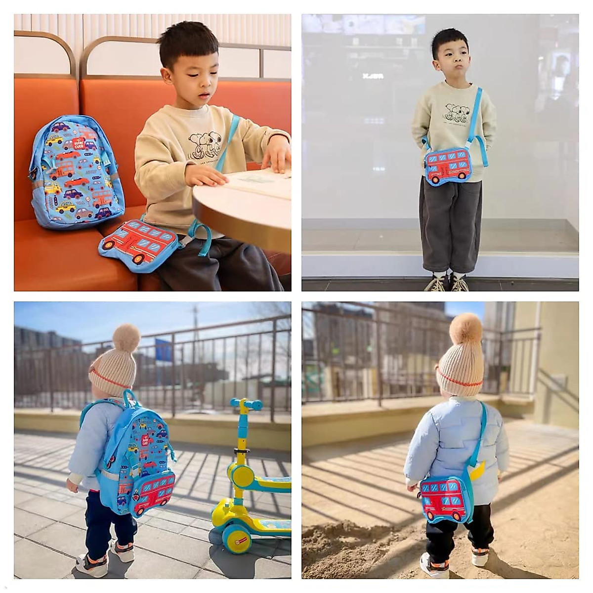 TONG&HIN.Y Toddler Backpack,Waterproof Preschool Backpack,Cute Kids Backpack,Backpack for Boys Girls with Shoulder Backpack (blue car)