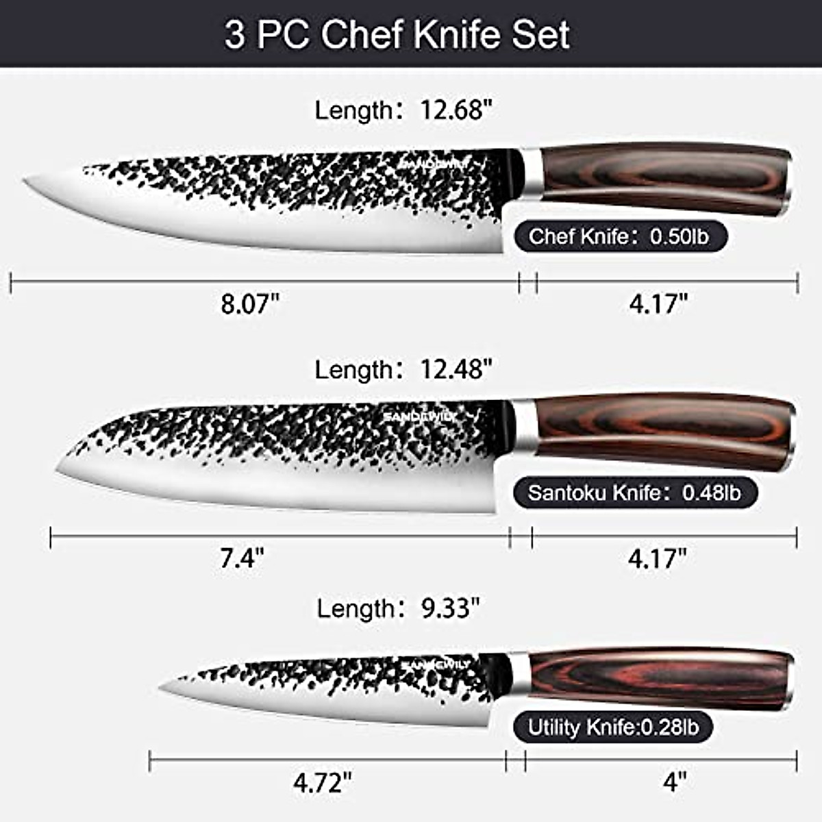 SANDEWILY Professional Chef Knife Ultra Sharp Kitchen Knife Set 3 PCS,Premium German Stainless Steel Japanese Knife Set for Kitchen with Sheath,Ergonomic Pakkawood Handle and Gift Box…