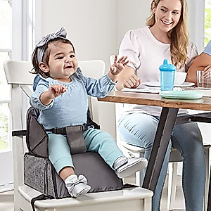 Contours Explore 2-in-1 Baby Booster Seat and Backpack Diaper Bag, Booster Seat for Dining Table, Foldable and Portable Baby Seat, Baby to Toddler Booster Chair - Gray