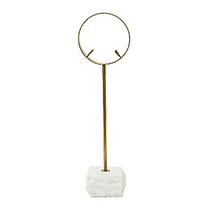 Main + Mesa Decorative Agate Slice Accent on Metal and Marble Stand, Marbled Orange