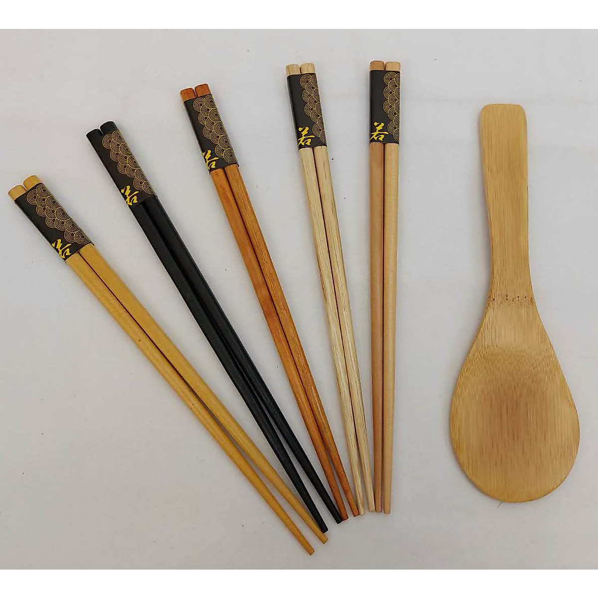 JapanBargain 2660, Wooden Chopsticks with Rice Paddle Scoop Gift Boxed Set Reusable Japanese Chinese Korean Bamboo Chop Sticks Dishwasher Safe