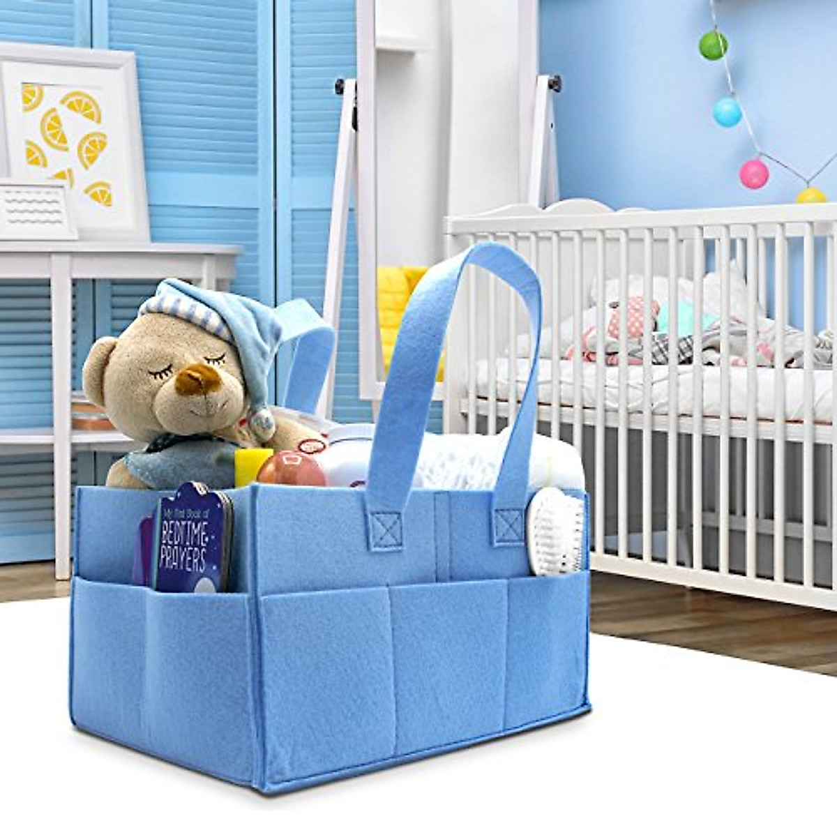 Sorbus Baby Diaper Caddy Organizer - Nursery Essentials Storage Bin for Diapers, Wipes & Toys, Newborn & Infant Portable Car Travel Storage Bag, Changing Table Organizer Gift (Blue)
