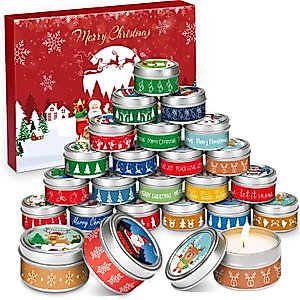 Threlaco 24 Days Christmas Candle Advent Calendar 2024 Scented Candles Gift for Adult Women Assorted Scent 1 Ounce Wax Candles Christmas Countdown Gift for Family Friend Home Indoor Holiday Decoration