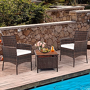 RELAX4LIFE Patio Dining Chairs Set of 2 PCS Wicker Armchairs with Comfortable Cushions for Deck, Garden, Lawn, Balcony, Backyard and Poolside Outdoor PE Rattan Fire Pit Chairs (2, Brown+Beige)