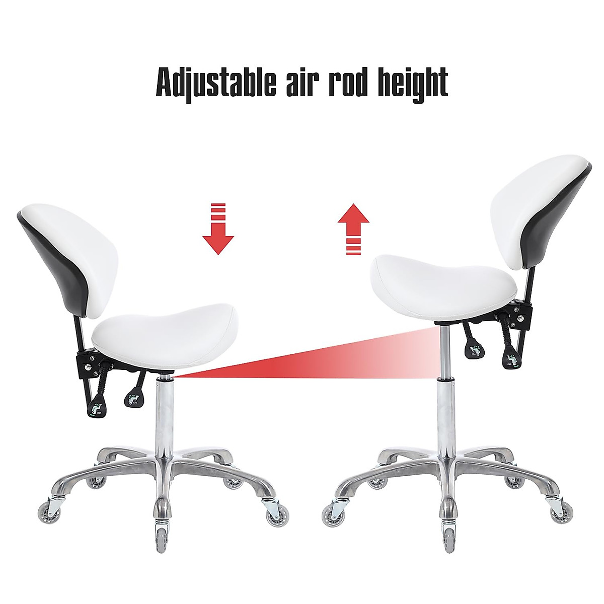 FRNIAMC Ergonomic Saddle Stool Rolling Adjustable, Hydraulic Heavy-Duty (350 lbs) Stool Chair for Dental Lab Salon Massage Studio Office(White, With Backrest)