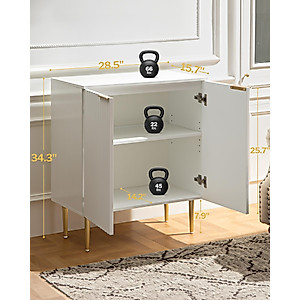 SICOTAS Fluted White Storage Cabinet Set of 2, Wooden Sideboard Buffet Cabinet with Spray-Painted Finish, Console Table with Storage Credenza Accent Cabinet for Living Room, Dining Room, Entryway