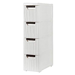 Odthelda 4 Tire Storage Rolling Cart Organizer Plastic Drawers Unit with Wheels Tower Narrow Slim Container Cabinet for Bathroom Bedroom