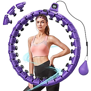 Tohoyard Weighted Hula Hoop, Smart Weighted Fit Hoop for Adults Weight Loss, 2 in 1 Smart Hoola Exercise Hoops with 27 Adjustable Detachable Knots Hoops Auto-Spinning Ball for Adults and Beginners