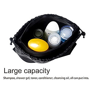 Yihoon Mesh Shower Tote Bag Caddy - Toiletry Dorm Gym Organizer 10.5”L x 9”H with Suction Cup and Zipper Drawstring Pouch 11”L x 10”H (Black, 2 in 1)