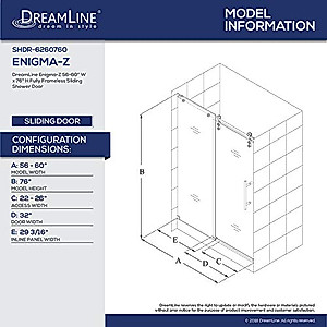 DreamLine SHDR-6260760-08 Shower Door, 56-60" W x 76" H, Polished Stainless Steel