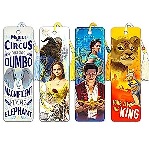Disney Bookmark for Adults Kids Bundle - 4 Pc Disney Live Action Movie Bookmark Set Featuring Aladdin, Beauty and The Beast, Dumbo, and Lion King (Disney School Supplies)