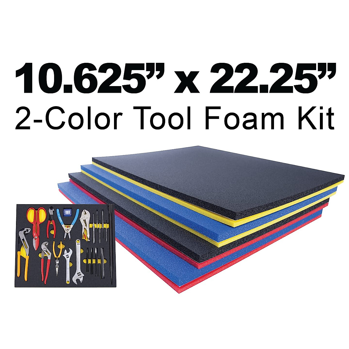 5S TOOL BOX SHADOW FOAM ORGANIZERS (2 COLOR) FITS CRAFTSMAN WATERLOO and HUSKY TOOL CHESTS (10.625" x 22.25", Black Top/Red Bottom)