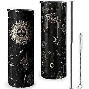 Ceovfoi Goth Moon Tumbler with Lid and Straw, Sun and Moon Cup Gothic Coffee Travel Mug,20 Oz Witch Tumbler Cup,Witchy Gifts for Women Goth Decor Halloween Decor Witch Stuff for Women