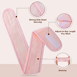 4 Pack Spa Headbands for Women, Lengthened Adjustable Makeup Headbands for Women's Hair, Stretch Flannel Headband for Washing Face, Wrap Towel for Skincare, Facial Mask, Bath and Sport with Magic Tape