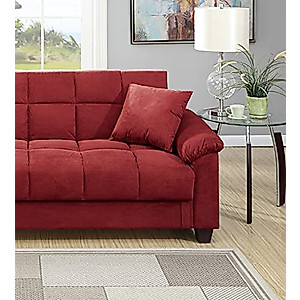 TONAUA Contemporary Living Room Adjustable Sofa Red Color Microfiber Plush Storage Couch 1pc Futon Sofa w Pillows