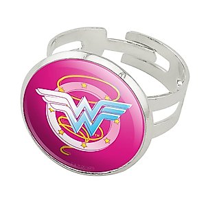 GRAPHICS & MORE Wonder Woman 80th Pastel Logo Silver Plated Adjustable Novelty Ring