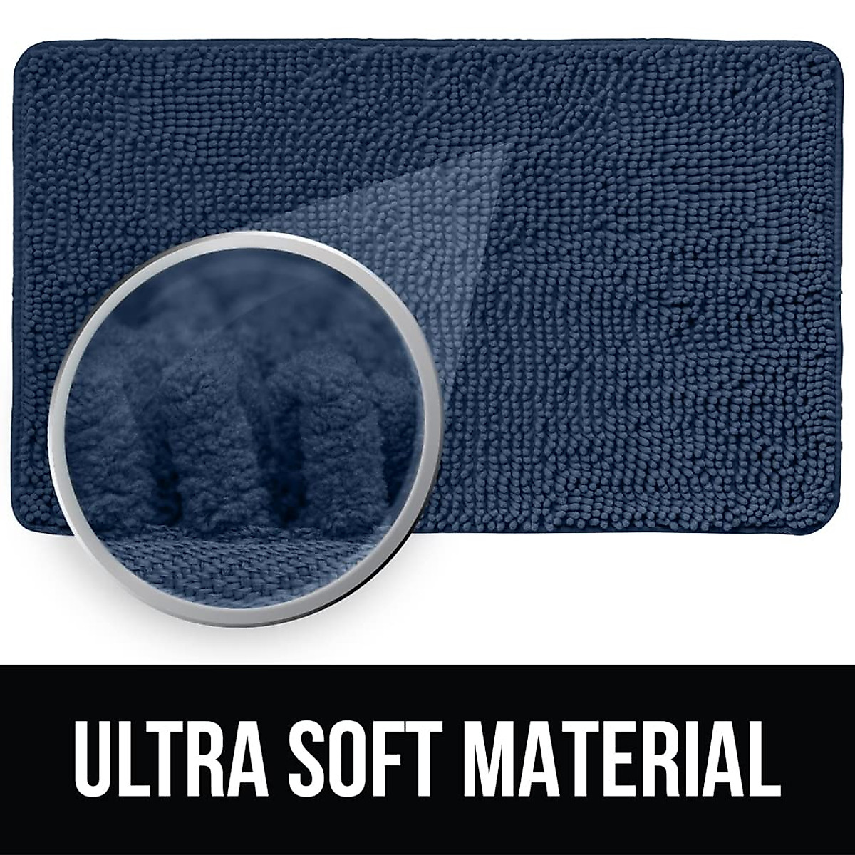 Kangaroo Anti Fatigue Cushion Mat and Chenille Bath Rug, Antifatigue Mat Size 32x20, Foam Pad Relieves Pressure, Bath Rug Size 36x24, Machine Washable, Both in Navy, 2 Item Bundle