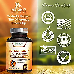 Bone Supplement with 1000 mg Calcium, Magnesium, Boron, Zinc, Vitamin D3 and K - Dietary Supplements for Bone Strength with Calcium Citrate and MCHA - Non-GMO, Gluten and Soy Free - 120 Capsules