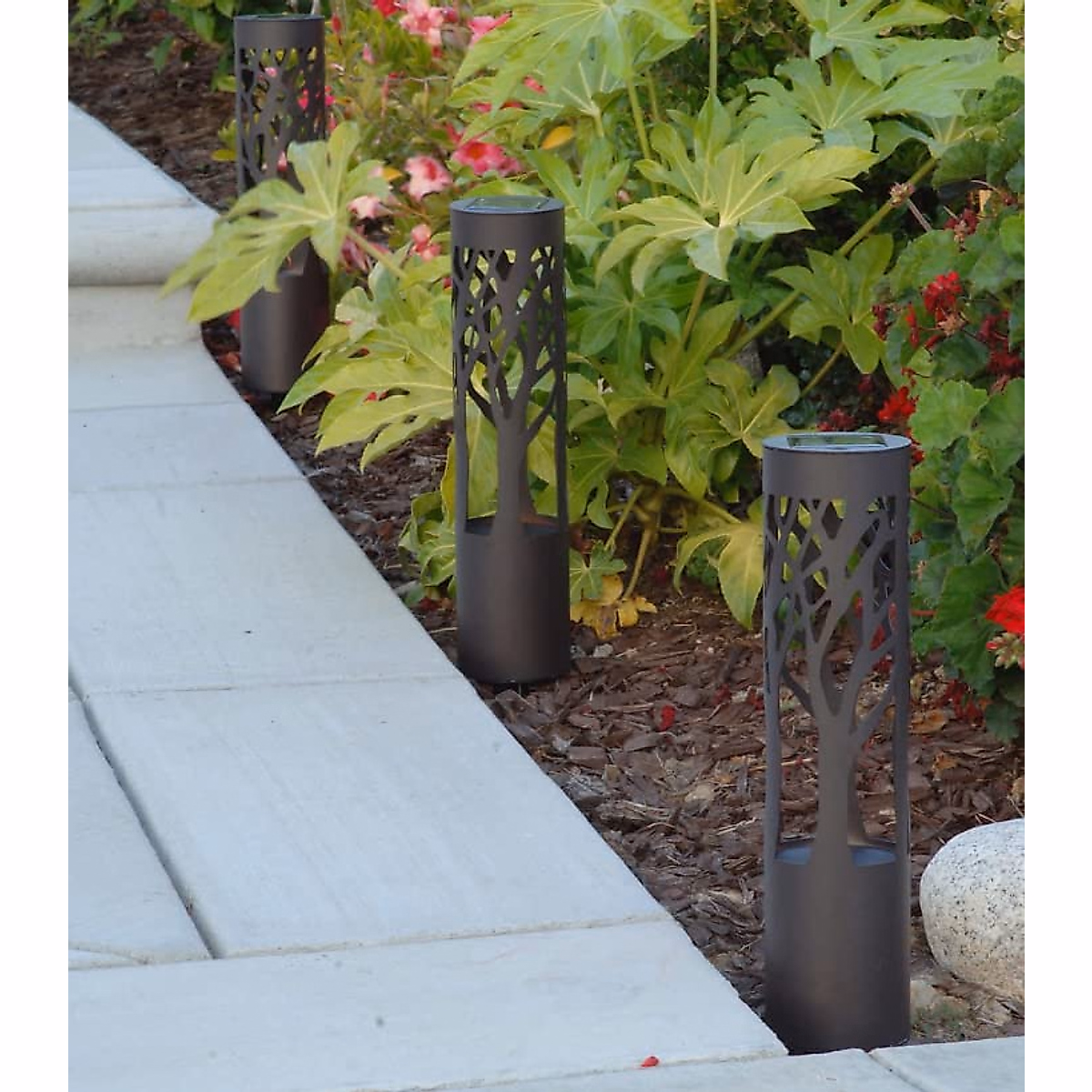 Upromax Outdoor Removable Solar Bollard Landscape Path Lights for The Garden, Patio, Walkway, Yard, and Backyard w/ 6 Solar Lights Set, LED, Waterproof, Easy Assembly. Black.