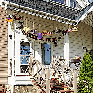 36 Pieces/12 Styles Halloween Wooden Ornaments Halloween Party Hanging Embellishments Pumpkin Bat Witch Spider Ornaments with 11 Yards Natural Rope for DIY Crafts Party Decorations