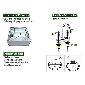 TimeArrow Chrome 4 Inch Two Handle Centerset Bathroom Sink Faucet 3 Holes with Pop up Drain, High Arc Modern Bathroom Vanity Lavatory Faucet with Brass 360° Swivel Spout, TAF067Y-CP