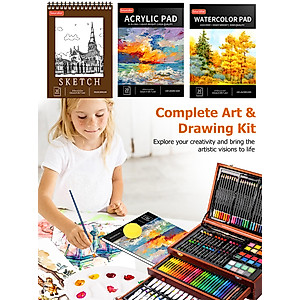 Soucolor Art Supplies, 192-Pack Deluxe Art Set Drawing Painting Supplies Art Kit with Acrylic Pad, Watercolor Pad, Sketch Book, Canvases, Acrylic Paint, Crayons, Pencils, Gifts for Artists Adults Kids