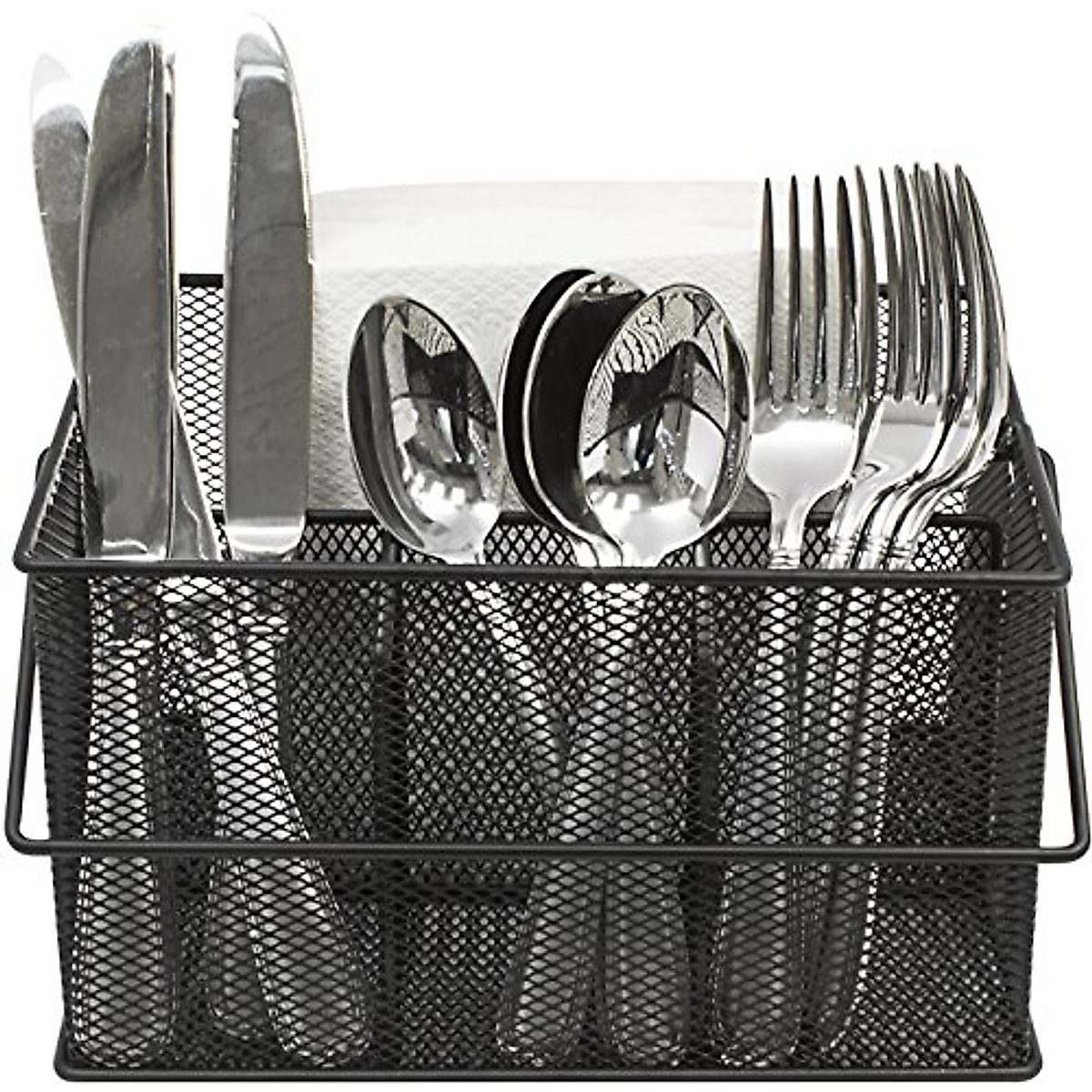 Sorbus® Utensil Caddy — Silverware, Napkin Holder, and Condiment Organizer — Multi-Purpose Steel Mesh Caddy—Ideal for Kitchen, Dining, Entertaining, Tailgating, Picnics, and Much More (Black)