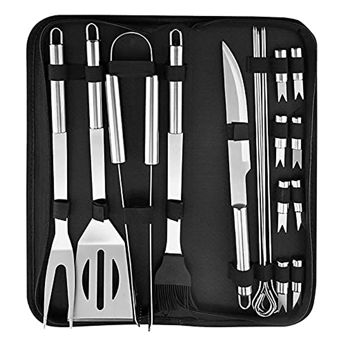 iMiaoW BBQ Grill Accessories, Stainless Steel Barbecue Tools Grilling Tools Set with Storage Bag - Premium Grill Utensils Set with Spatula, Tongs, Skewers, Case