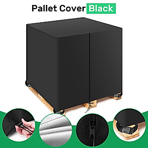 Nathdy zipper 600D Heavy Duty Black Pallet Cover | Pallet Covers Fits Large Pallets Up to 48" x 60" x 48" | Waterproof,Weather Resistant, Anti-UV, with Adjustable Velcro Strap