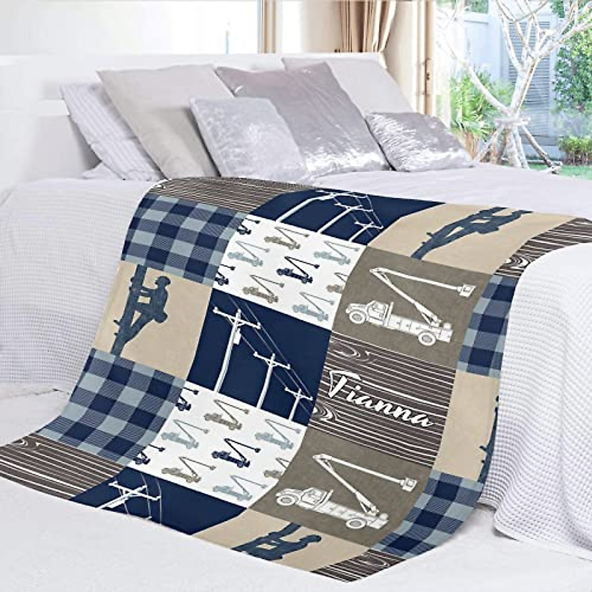 XOZOTY Personalized Lineman Plaid Patchwork Baby Blanket with Name Text Custom Newborns Infants Swaddling Blankets for Boys &Girls Shower Birthday Gift 30 X 40 inches