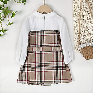 CM C&M WODRO Toddler Baby Girl Plaid Dress Long Sleeve Belted Button Down Shirts Kid Fall Corduroy Tunic Dress Casual Clothes(Plaid,2-3 Years)