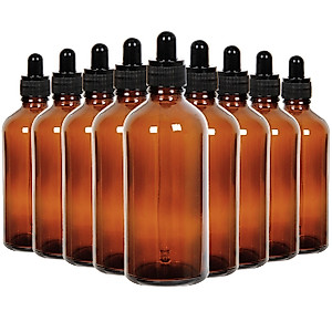 Youngever 16 Pack 4 Ounce Glass Dropper Bottles for Essential Oil, 2 Stainless Steel Mini Funnels (Amber)