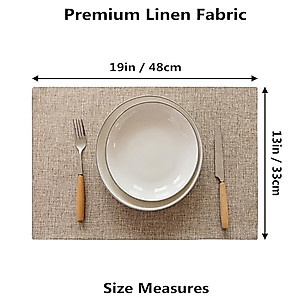 Demetex Linen Placemats Set of 4 Heat Resistant Wipeable Cloth Table Place Mats for Dining Table Indoor Restaurants, 13 x 19 inches, Linen
