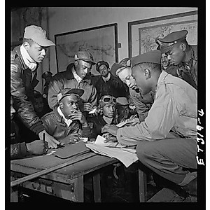 Photo: Tuskegee Airmen, Ramitelli, Italy, March 1945, Jimmie Wheeler, Emile Clifton, Reeves . Size:
