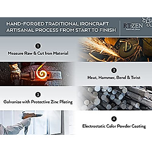 RTZEN Plant Hanger Shepards Hook 7.5" - Hand Forged Heavy Duty Wrought Iron Wall Decor - Indoor or Outdoor Shepherds Hook Hanging Bracket for Bird Feeders Lanterns Baskets and Wind Chimes - 2 Pack