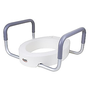 Carex 3.5 Inch Raised Toilet Seat with Arms - For Elongated Toilets, Elevated Toilet Riser with Removable Padded Handles, Easy On and Off, Support 250 lbs, White