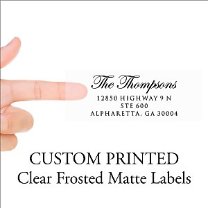 PrettySweetParty Clear Address Labels - Frosted Clear Transparent Custom Printed Personalized Return Address Labels for Envelopes (Edwardian Script)