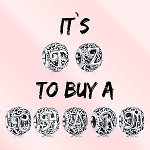 EZ Tuxedo Letter C Charms 925 Sterling Silver Alphabet Bead for Bracelets Spell Your Word