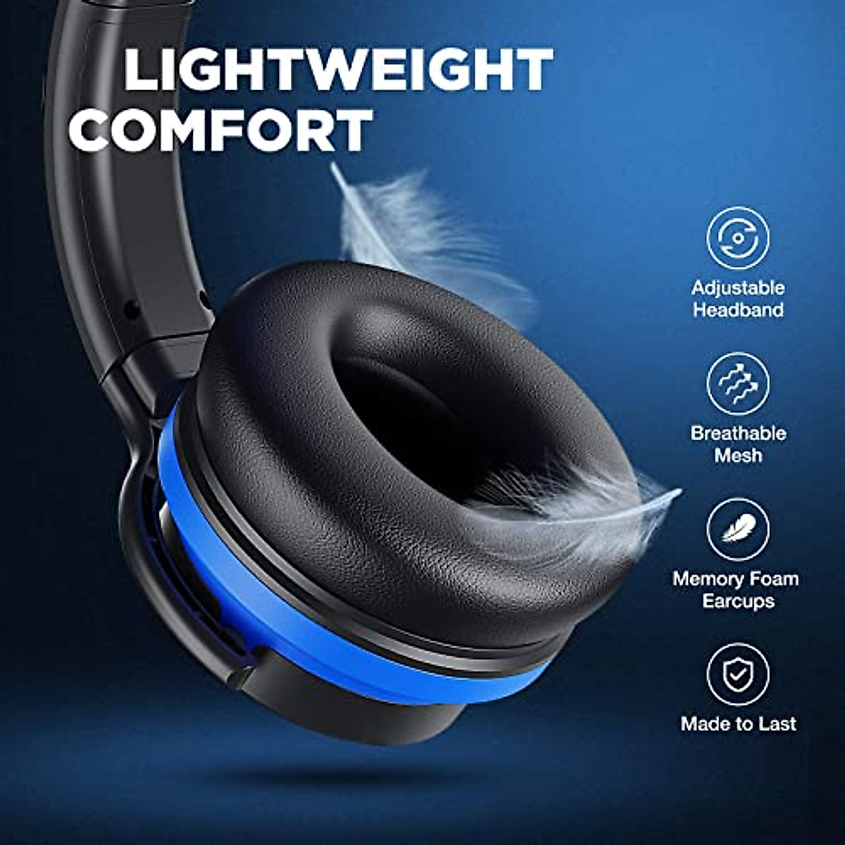 PurelySound E7 Active Noise Cancelling Headphones, Wireless Over Ear Bluetooth Headphones, 20H Playtime, Rich Deep Bass, Comfortable Memory Foam Ear Cups for Travel, Home Office - Black