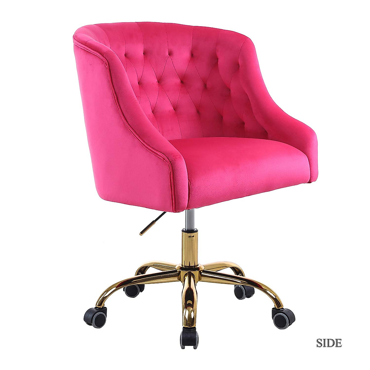 Velvet Home Office Chair with Gold Base, Comfortable Modern Cute Desk Chair, Adjustable Swivel Task Chair for Living Room Bedroom Vanity Study, Fushia