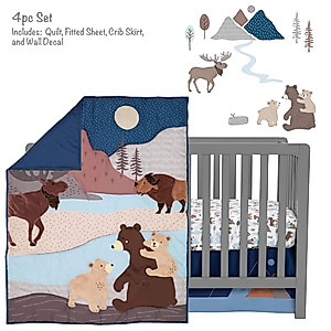 Lambs & Ivy Big Sky Blue/Brown Woodland Animals 4-Piece Baby Crib Bedding Set