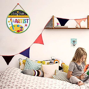 IARTTOP Every Child Is An Artist Sign Wall Art For Kids, Round Paintings Hanging Door Plaque, Inspirational Quote Wooden Plaque Nursery Artist Studio ART Room Classroom Decor