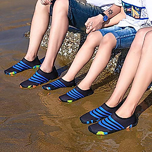 Hutop Water Shoes Womens Mens Kids Quick-Dry Aqua Socks Slip-on Barefoot for Outdoor Beach Swim Surf Yoga Exercise Soles in Amazon (Black/B Stripe, Numeric_7)
