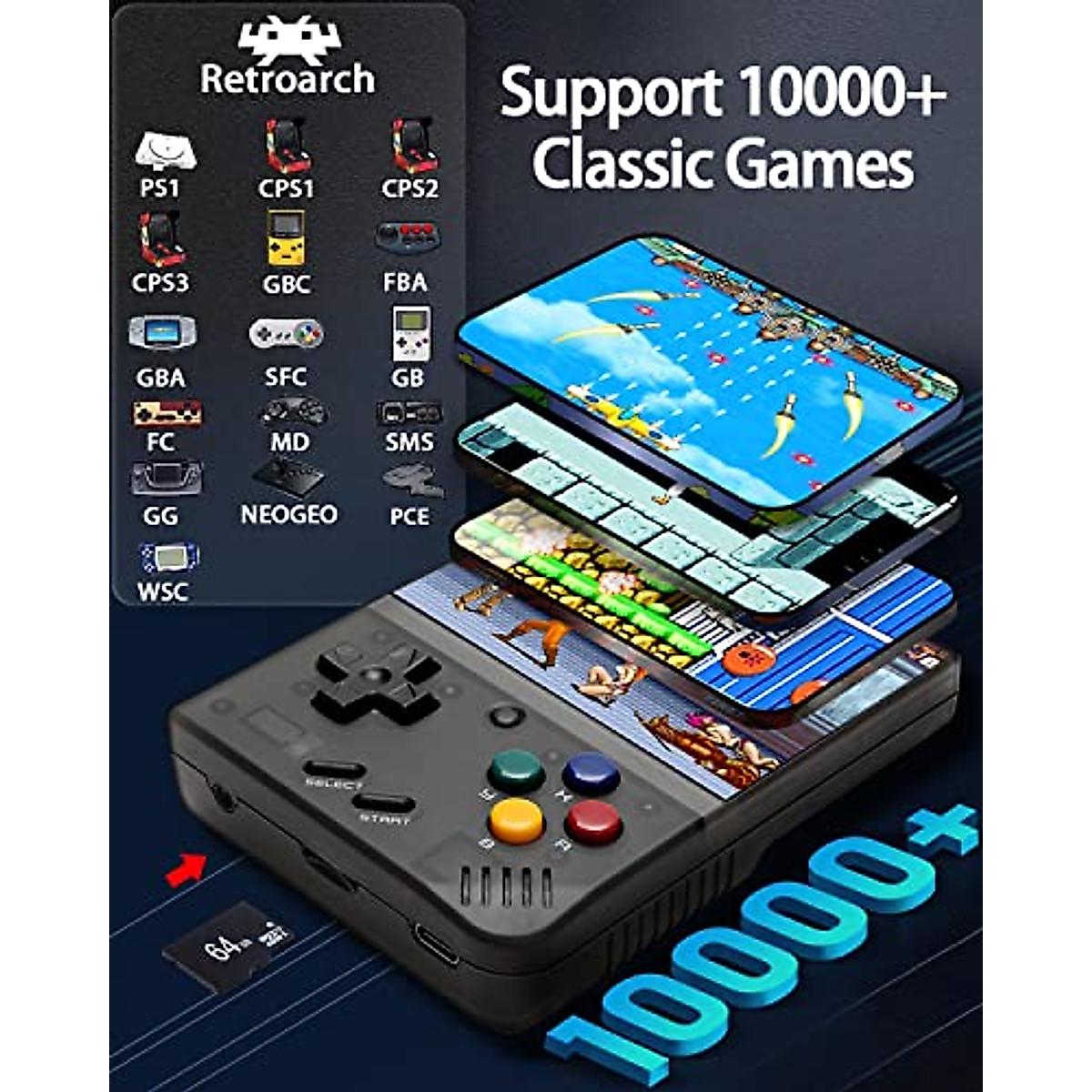 Miyoo Mini Plus,Retro Handheld Game Console with 64G TF Card,Support 10000+Games,3.5-inch Portable Rechargeable Open Source Game Console Emulator with Storage Case,Support WiFi.(Black)